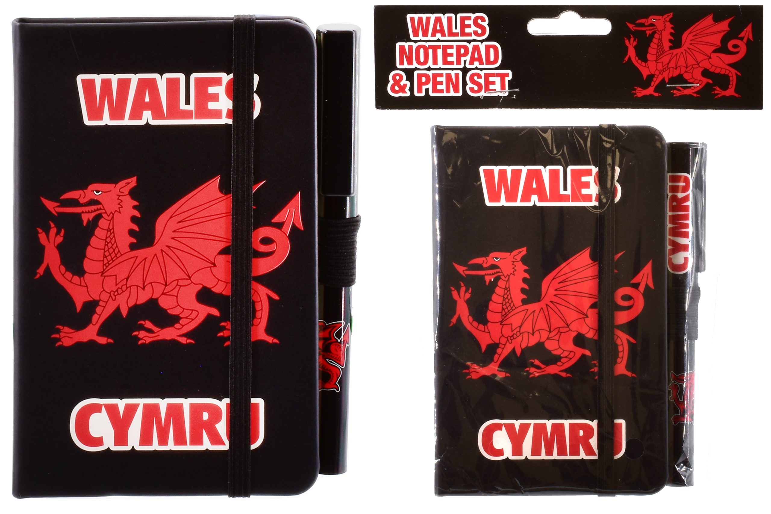 WALES NOTEPAD & PEN SET A5 - BLACK DRAGON DESIGN - The Souvenir Wholesaler